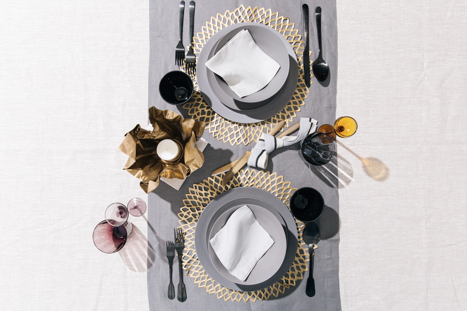 Black and Metallic Table Setting Ideas | Domino