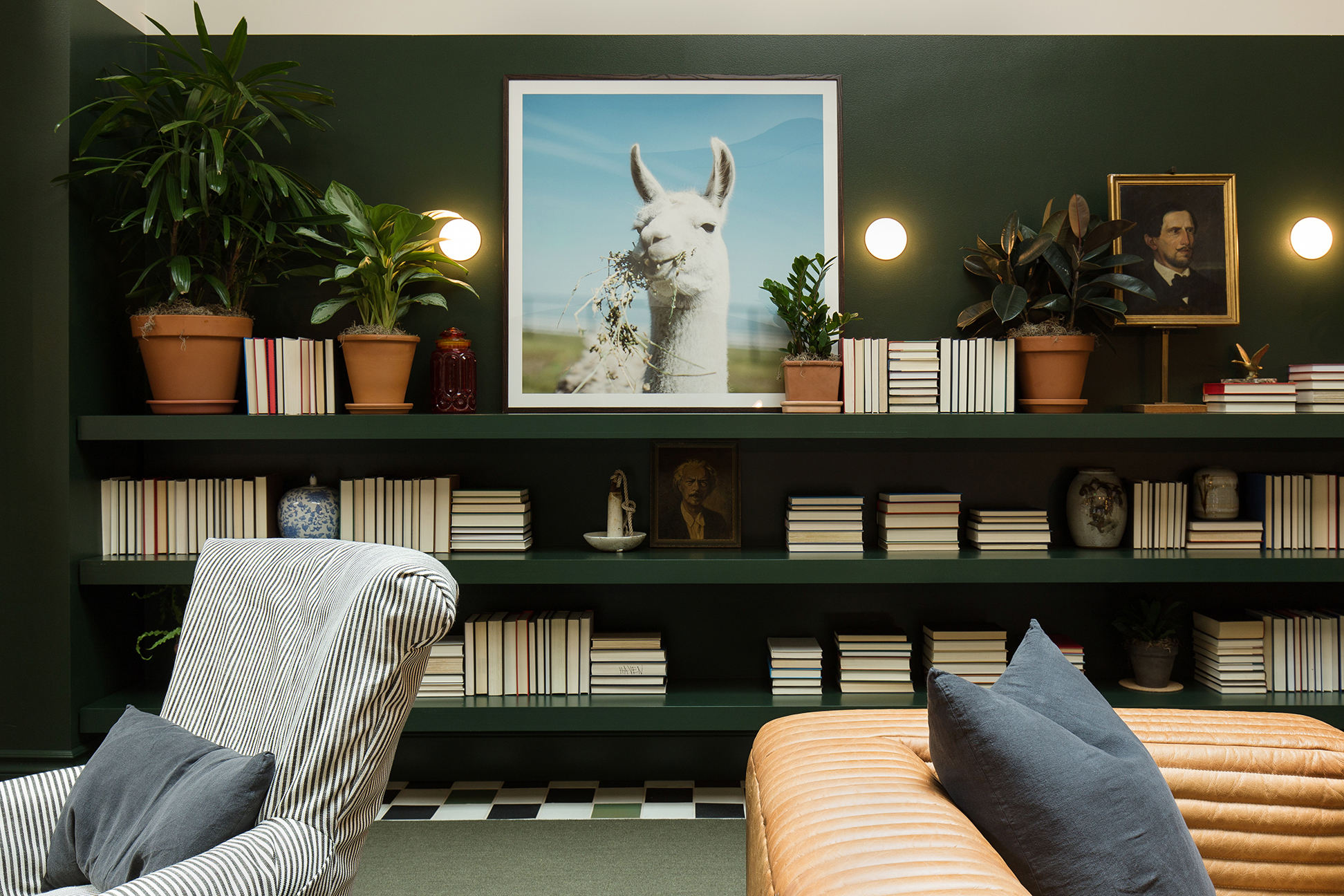 dark green study room