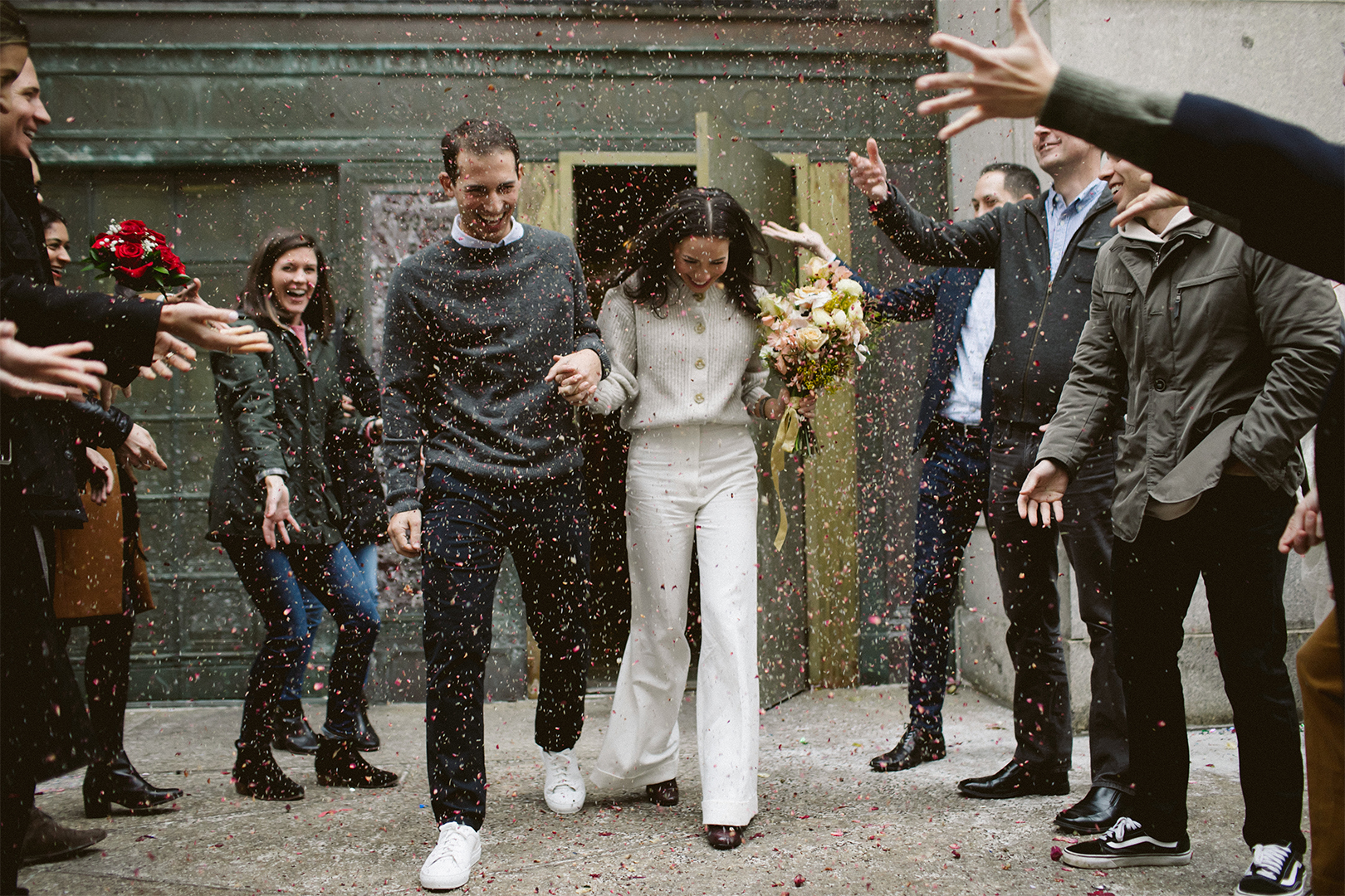 Bride Wears Everlane Sweater to Low Key City Hall Wedding In NYC