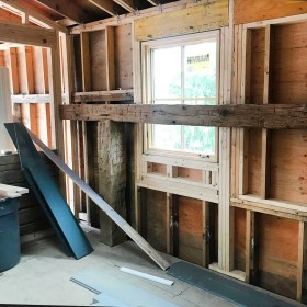 Exposed Beams Support This Bathroom Vanity Renovation In Construction ...