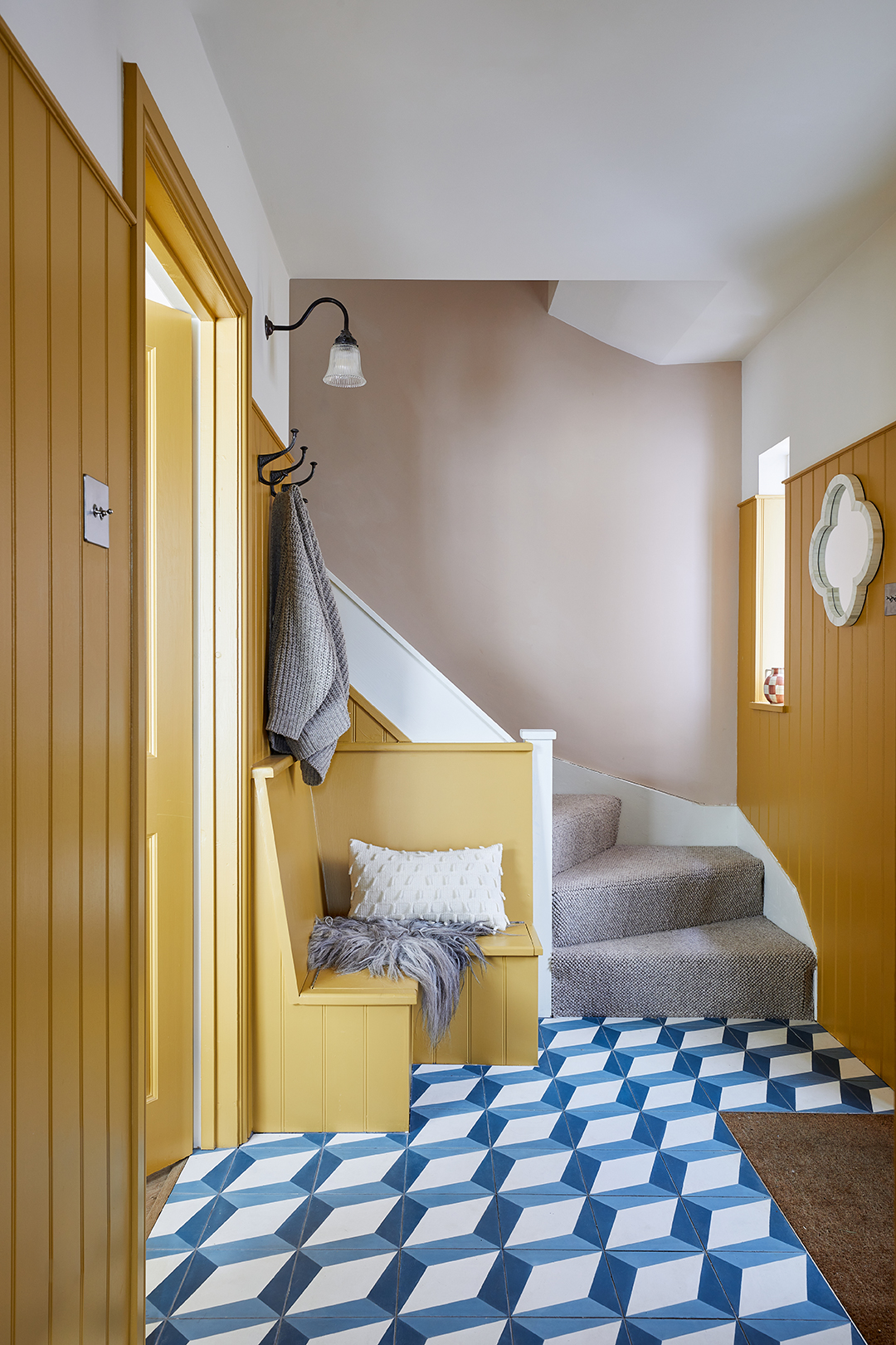 The Yellow Entry Bench and Cane Closet in This Sussex Home Prove ...
