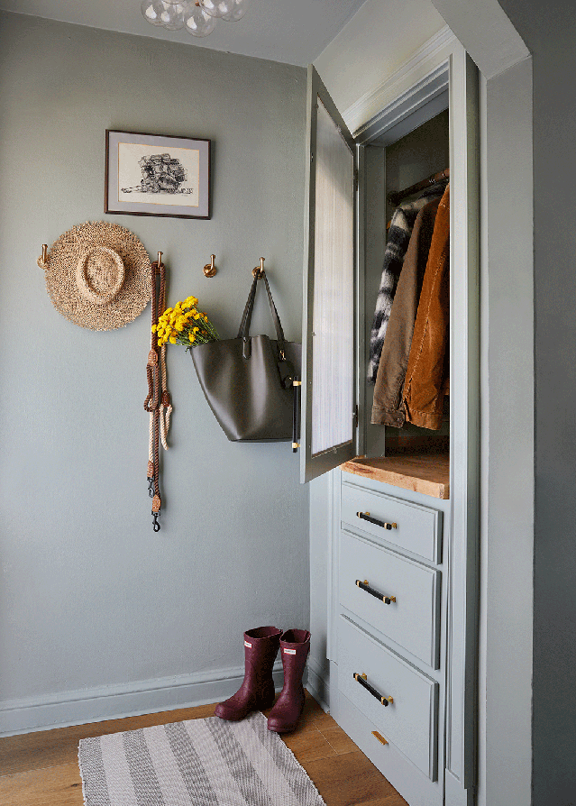 A Lower Kitchen Cabinet Maximized This Entryway Closet’s Wasted Space