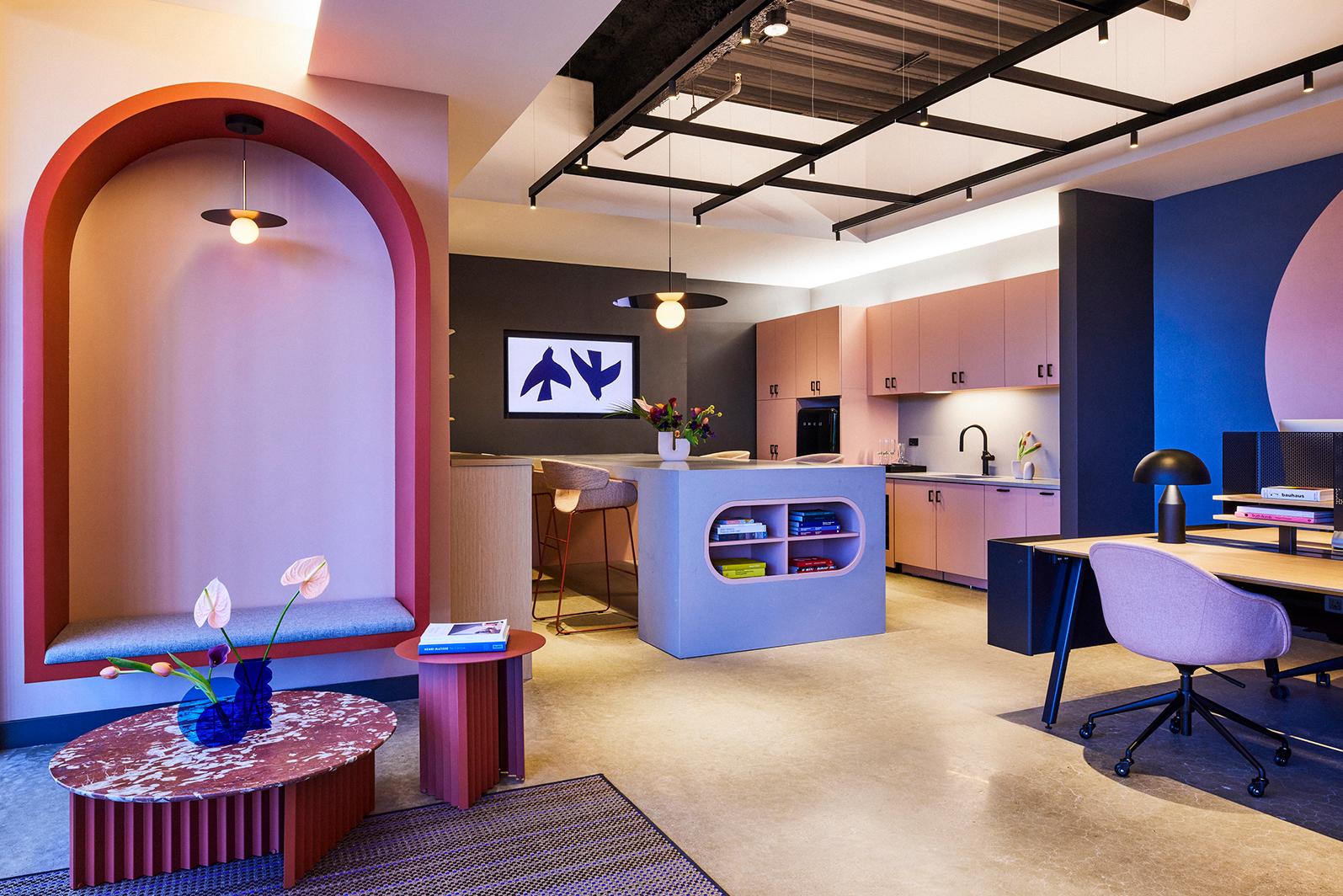 A Pink Kitchen With Curvy Cubbies Is Where Creativity Happens In This Design Studio