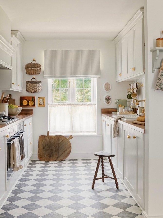 This White Galley Kitchen Went from Builder-Grade to Cottage-Cool